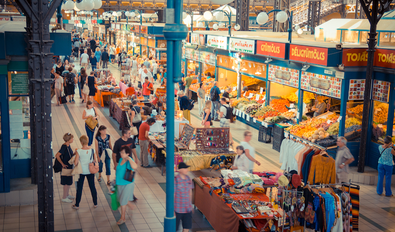 People shopping in the Central Market Hall in Budapest - Emerging Europe